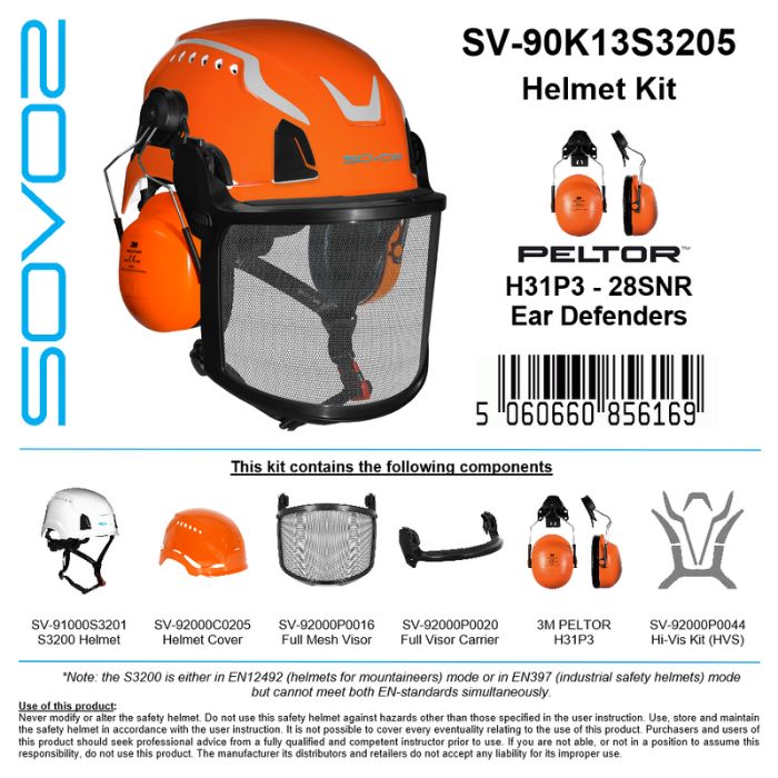 SOVOS S3200 High Vis Silver Orange Helmet Kit